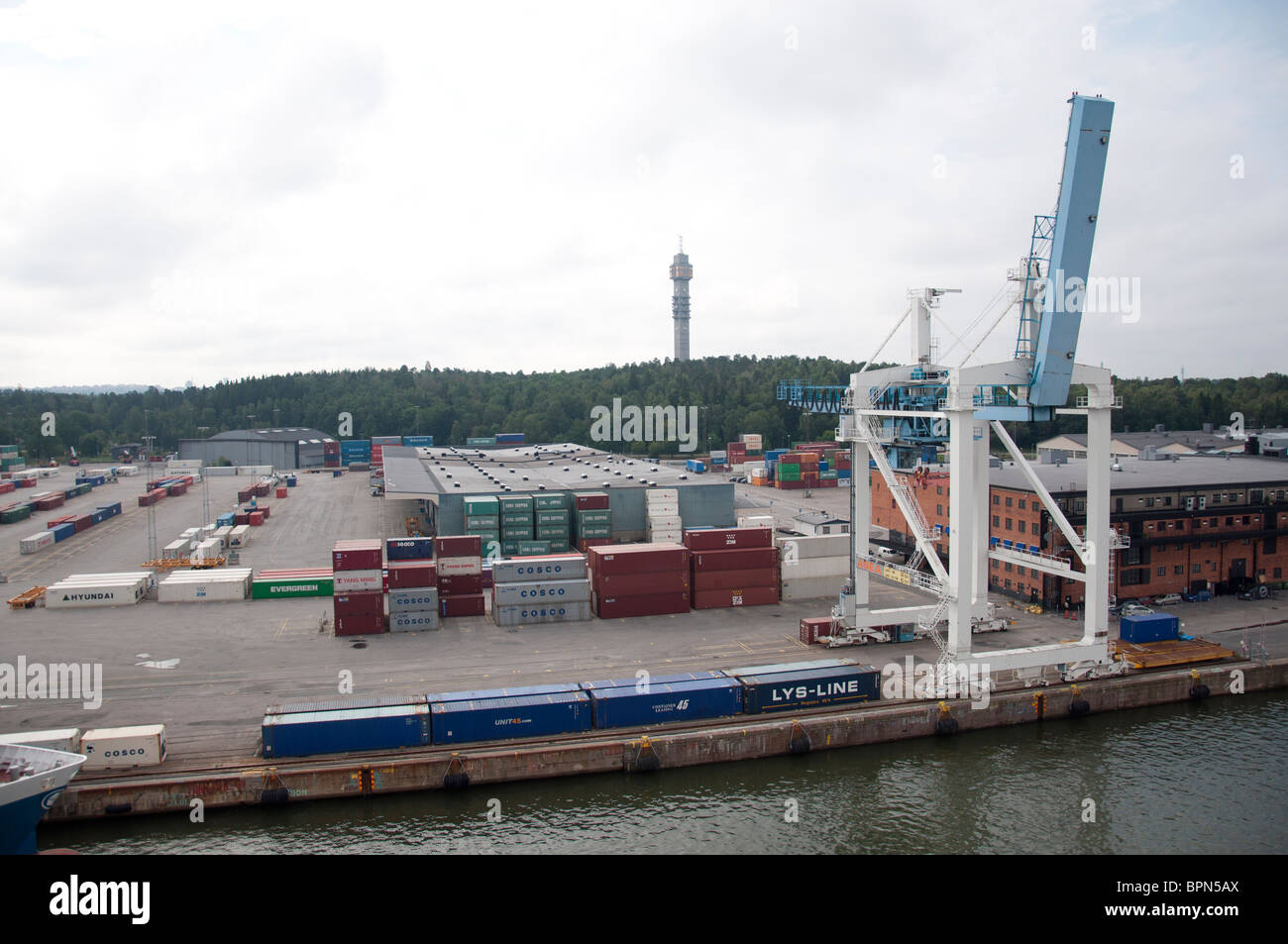 Shipping containers stored at the port of Stockholm in Sweden Stock ...