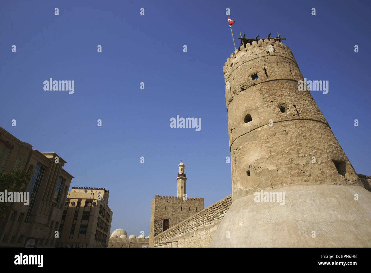 Tower of the Dubai Museum under blue sky, Bur Dubai, Dubai, UAE, United ...