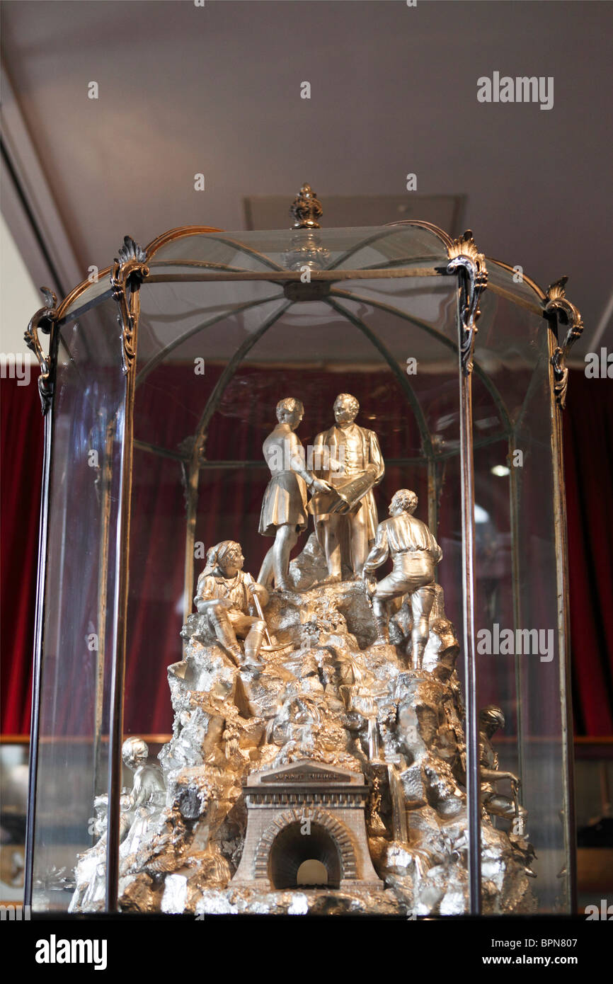 Fine silver sculpture depicting railway engineers. Viewed at the Museum ...
