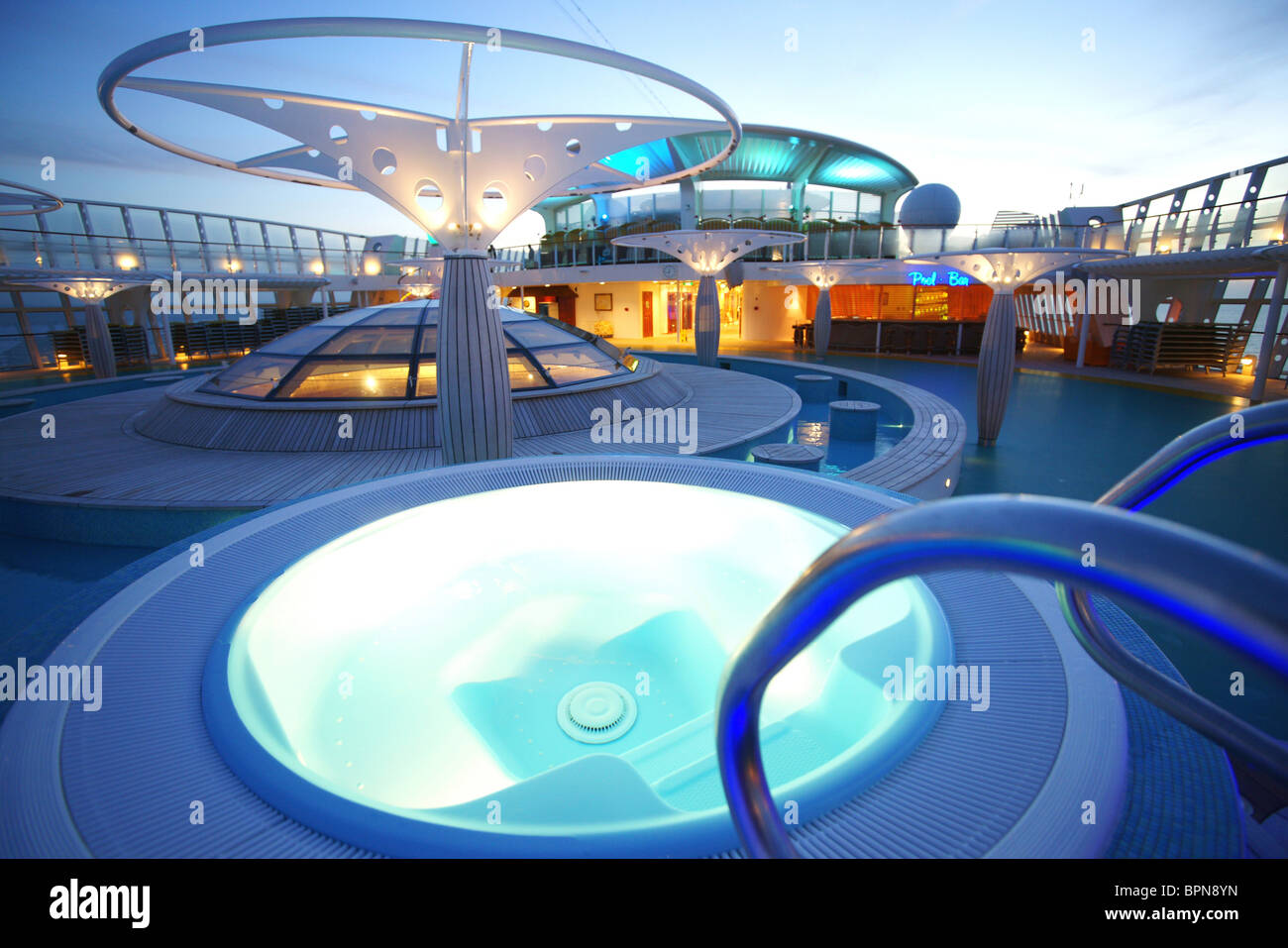 Whirlpool aboard AIDA Bella cruiser in the evening, Mediterranean Sea ...