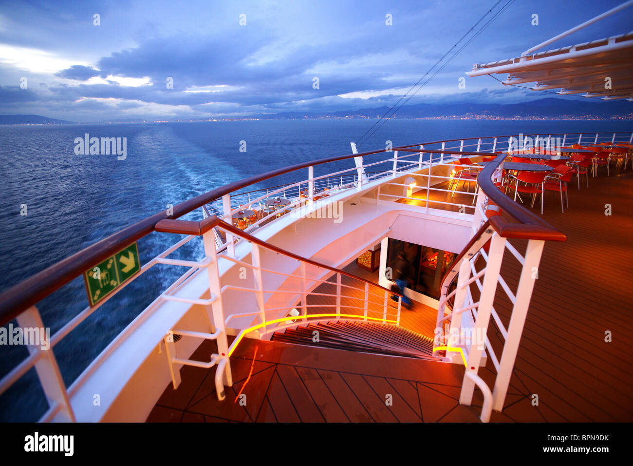 Stern and backwash of AIDA Bella cruiser in the evening, Mediterranean ...