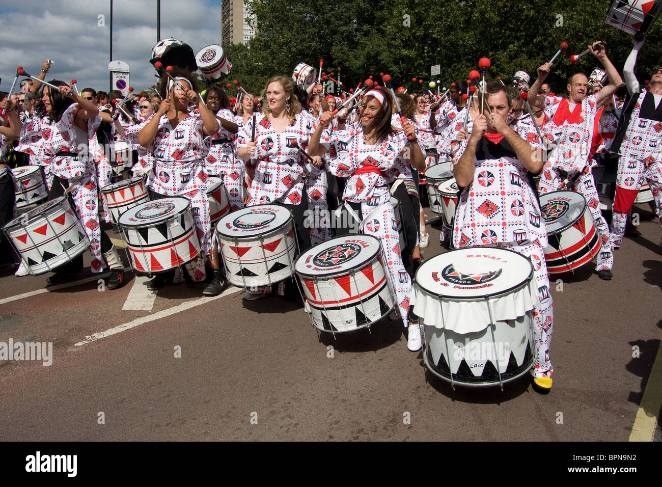 brasilian samba drummers parade drums large brazil Stock Photo - Alamy