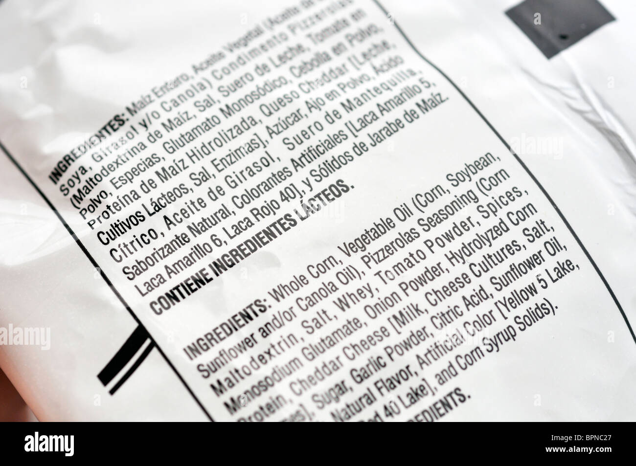 Nutrition information on food package Stock Photo - Alamy