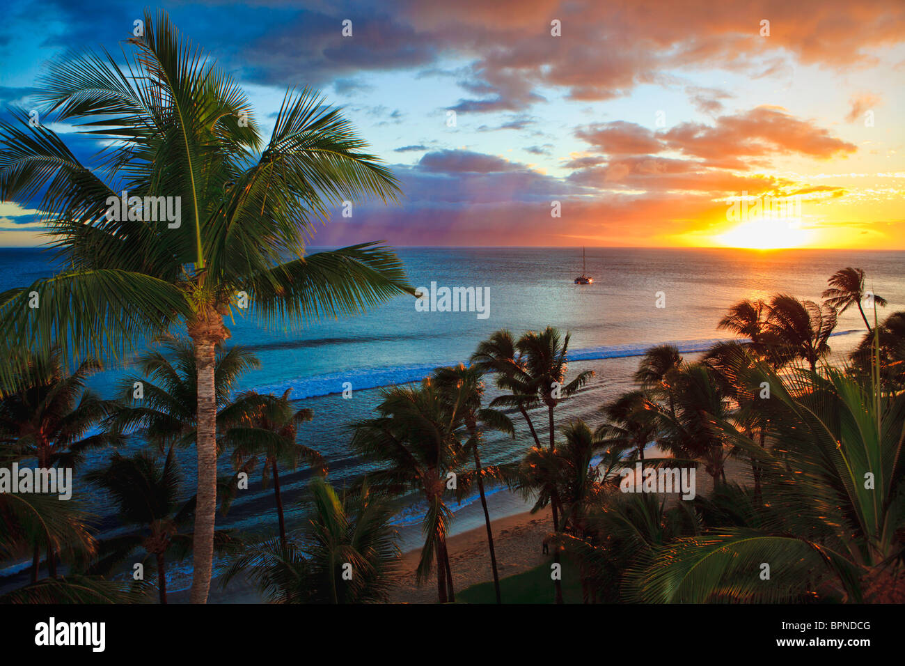 pacific sunset at kaanapali beach, maui, hawaii Stock Photo - Alamy