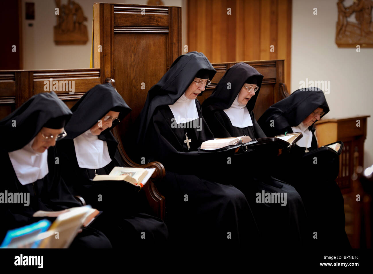 Nuns at the Monastery of Visitation in East Sussex at prayer in the ...