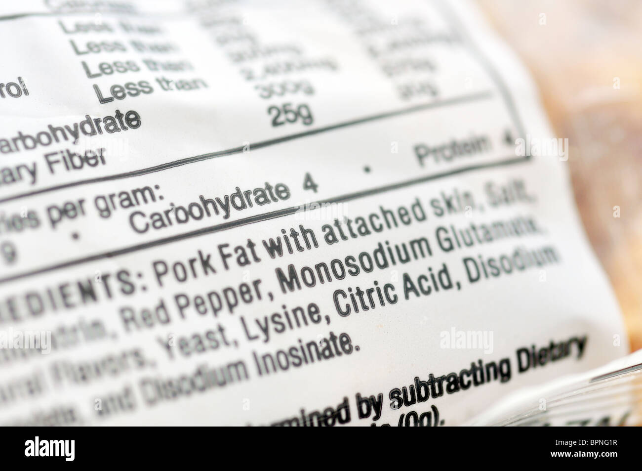 Nutrition information on food package Stock Photo - Alamy