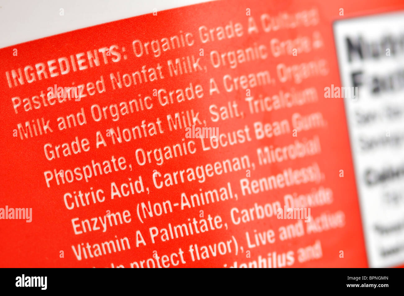 Nutrition Information On Food Package Stock Photo Alamy