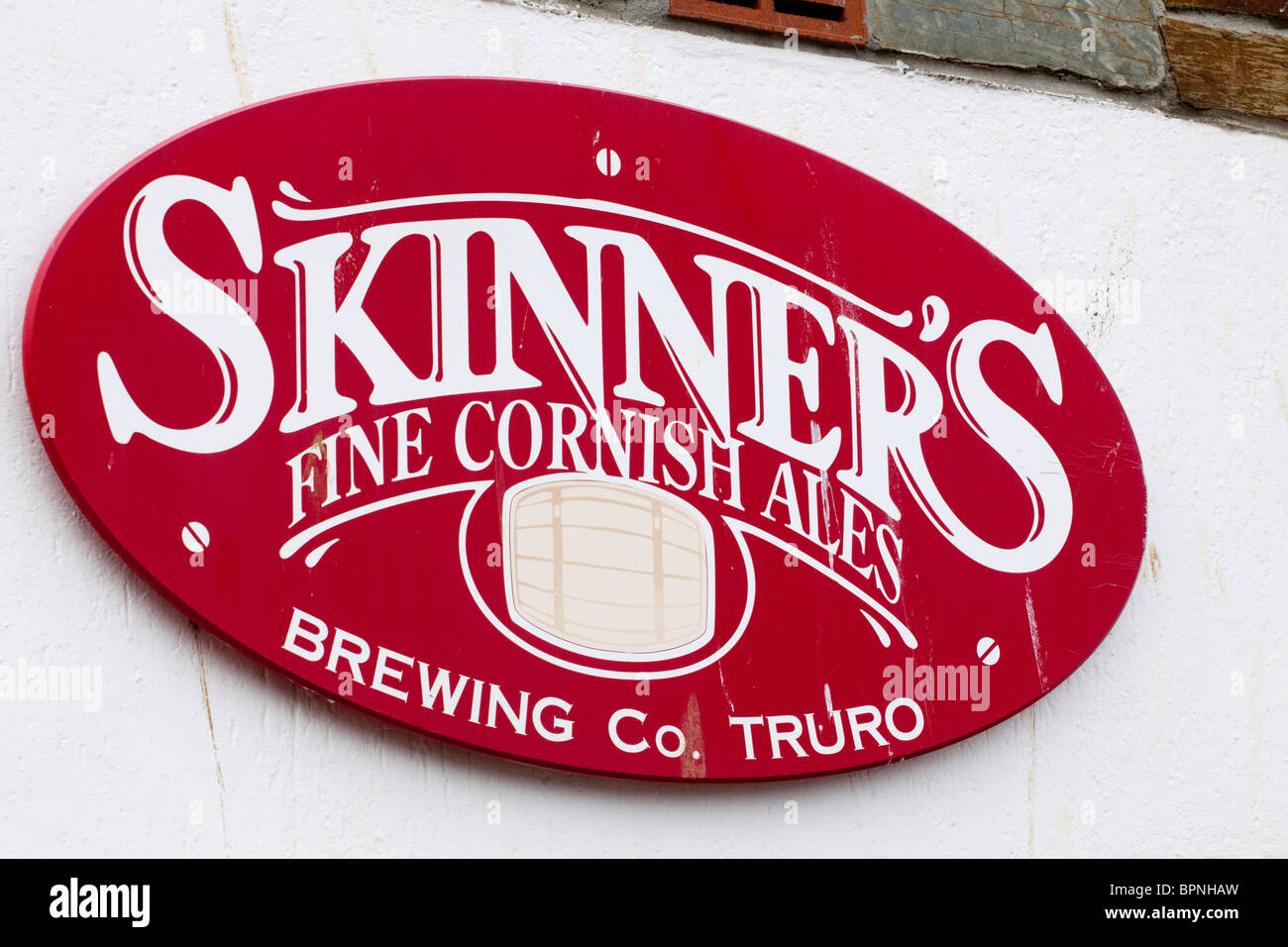 Sign on a wall for Skinners Brewing Co, fine Cornish Ales, England, UK ...