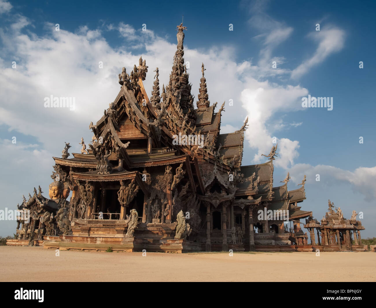 Ancient wooden temple Sanctuary of Truth (Wat Prasat) in the late ...