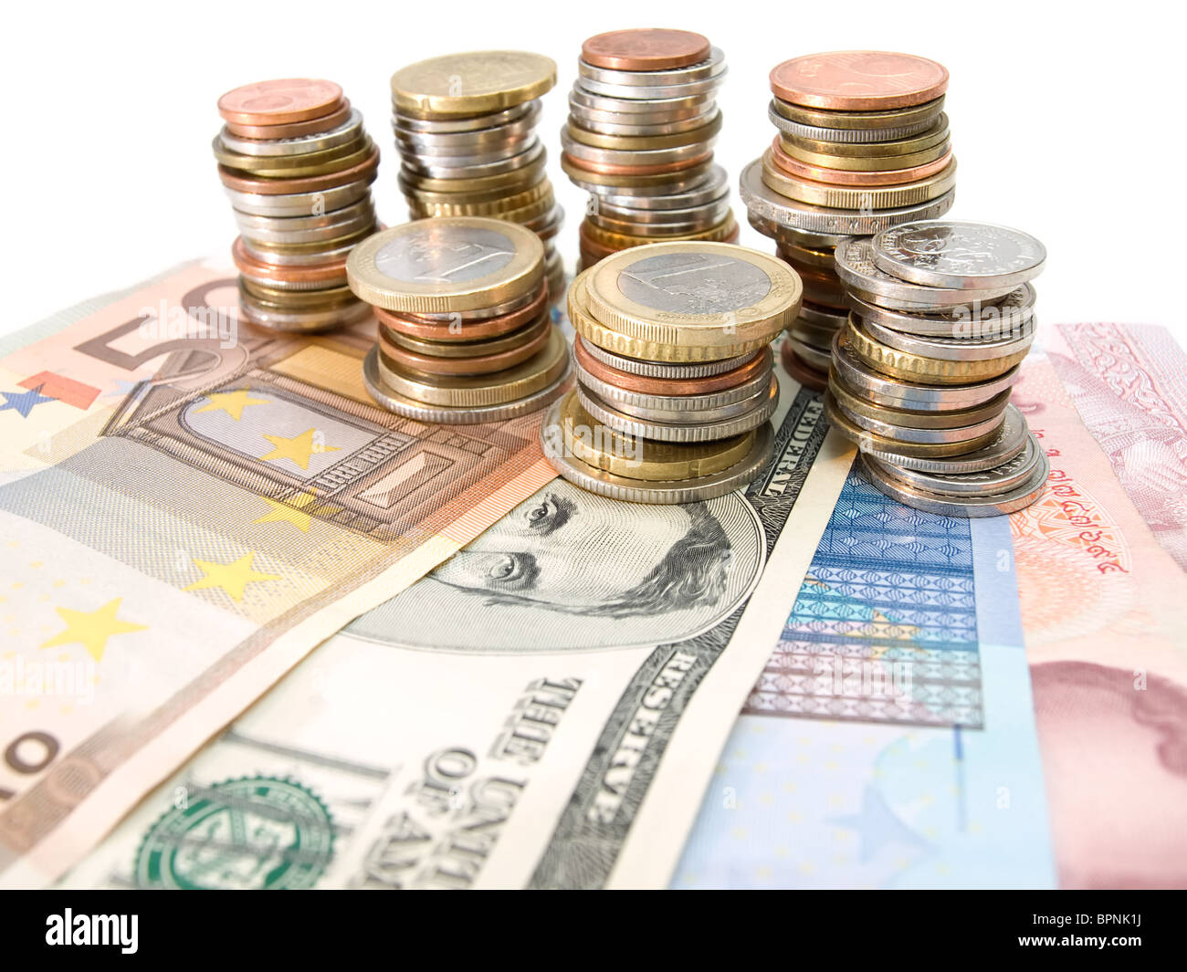 Various money currencies over white background, useful for financial ...