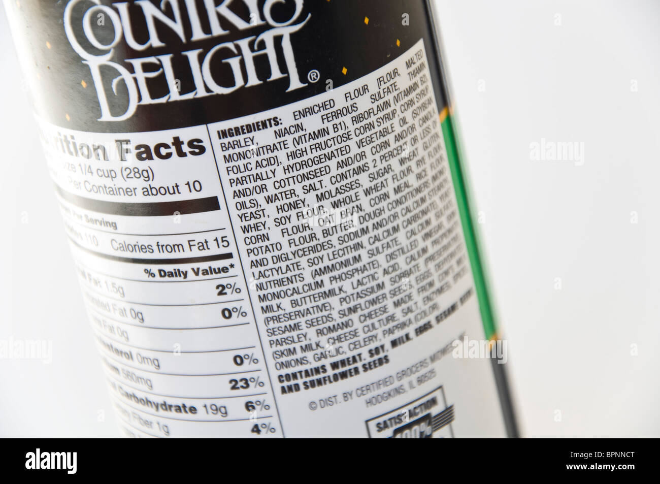 Ingredients label on the box Stock Photo - Alamy