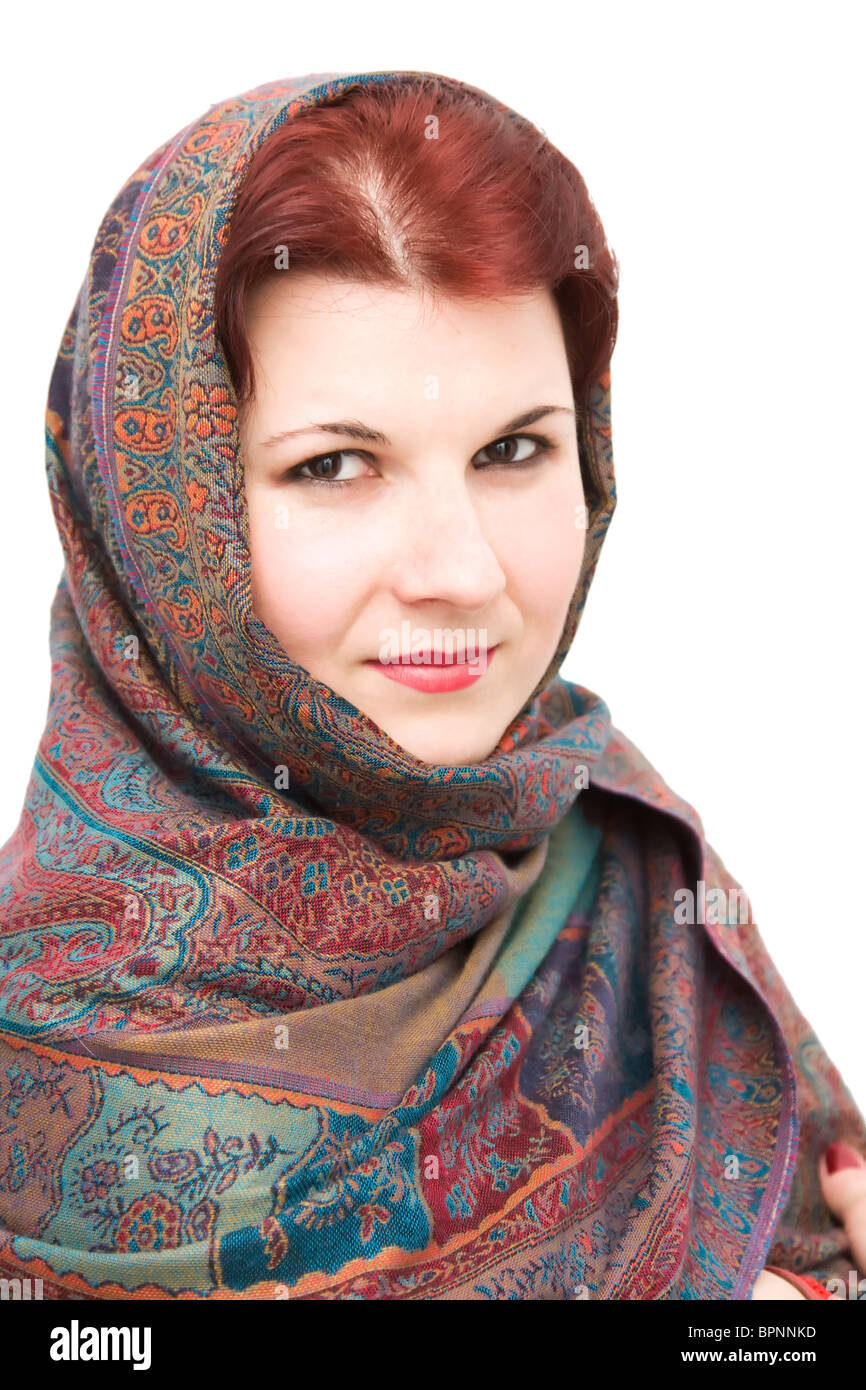 Young woman wrapped with an oriental scarf Stock Photo - Alamy