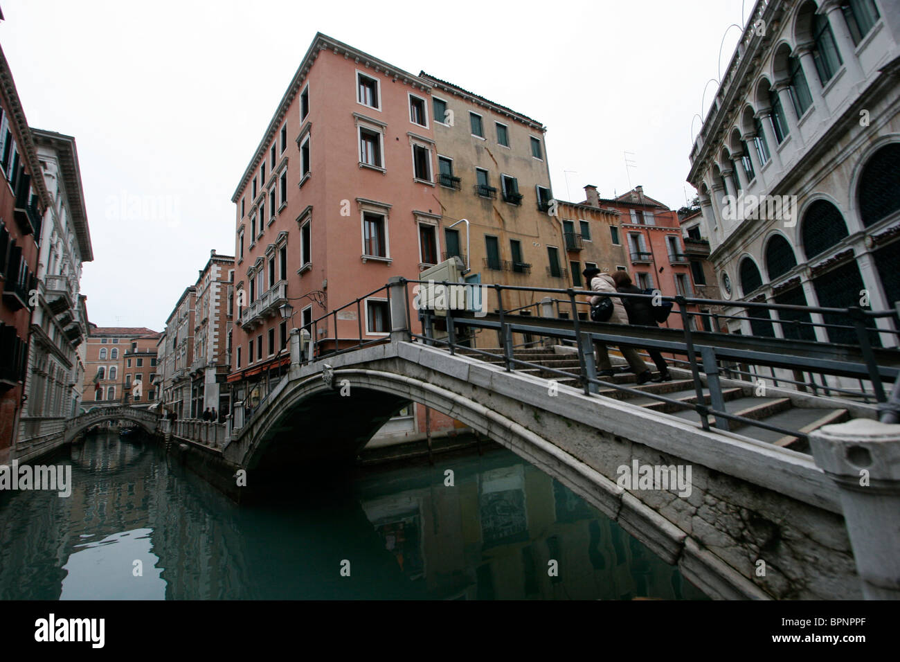 small bridge inside venice italy wide angle lens Stock Photo - Alamy
