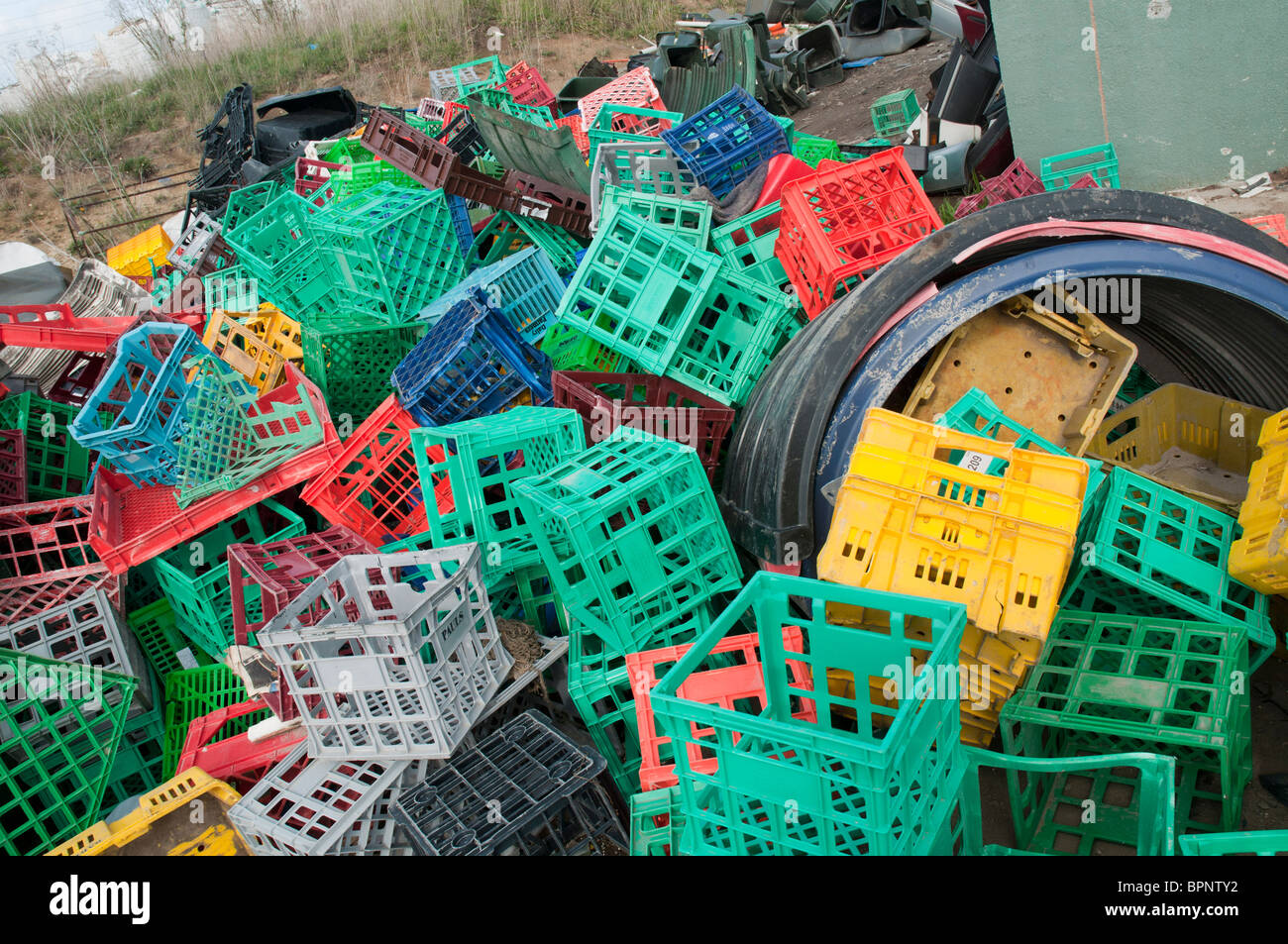 Plastic crates for recycling at a recycling plant Stock Photo - Alamy