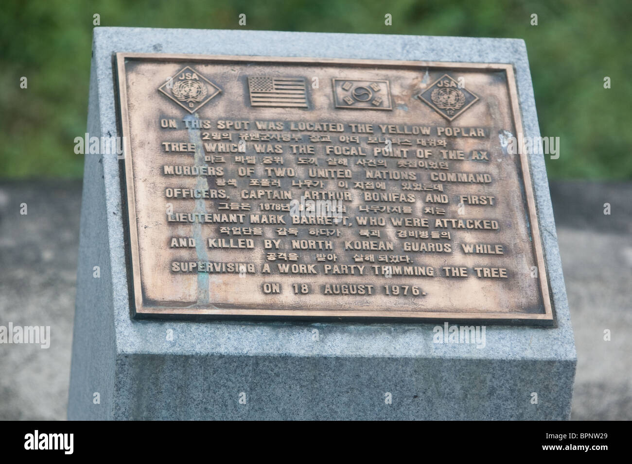 plaque marks spot where the Axe Murder Incident of August 1976, inside ...