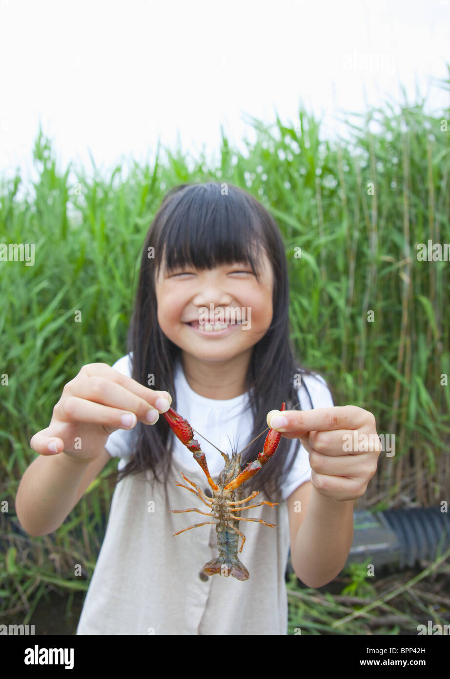 Girl holding a crayfish Stock Photo - Alamy