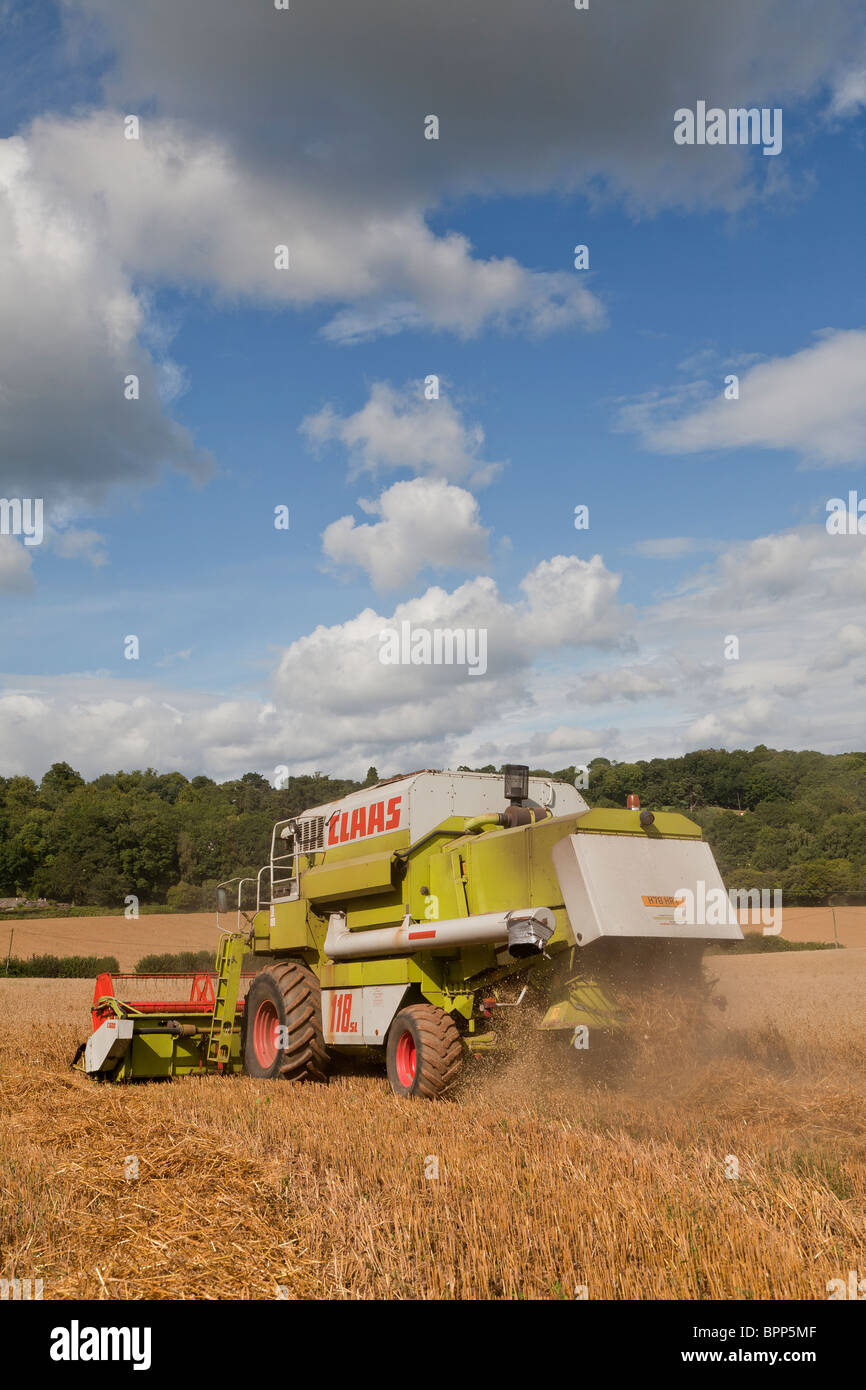 COMBINE HARVESTER HARVESTING OATS Gloucestershire, England UK Stock ...