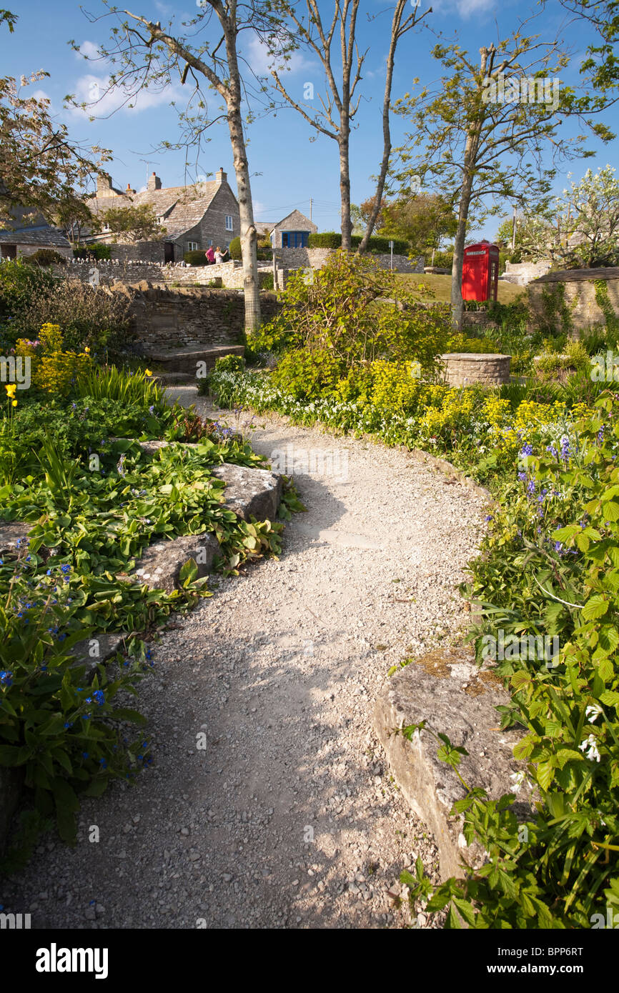 Spring flowers in the centre of the village of Worth Matravers on the ...