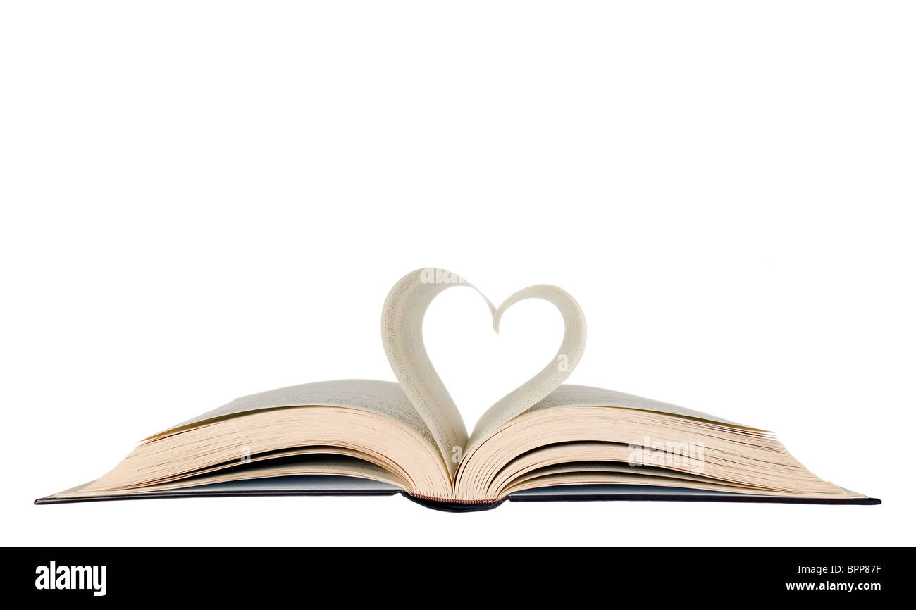 Book with opened pages and shape of heart Stock Photo - Alamy