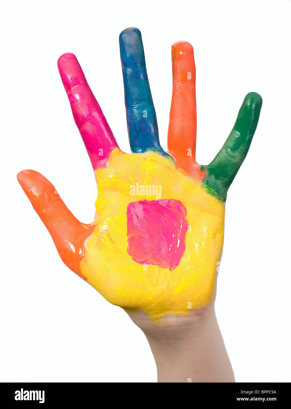 Child hand is painted with various colors Stock Photo - Alamy