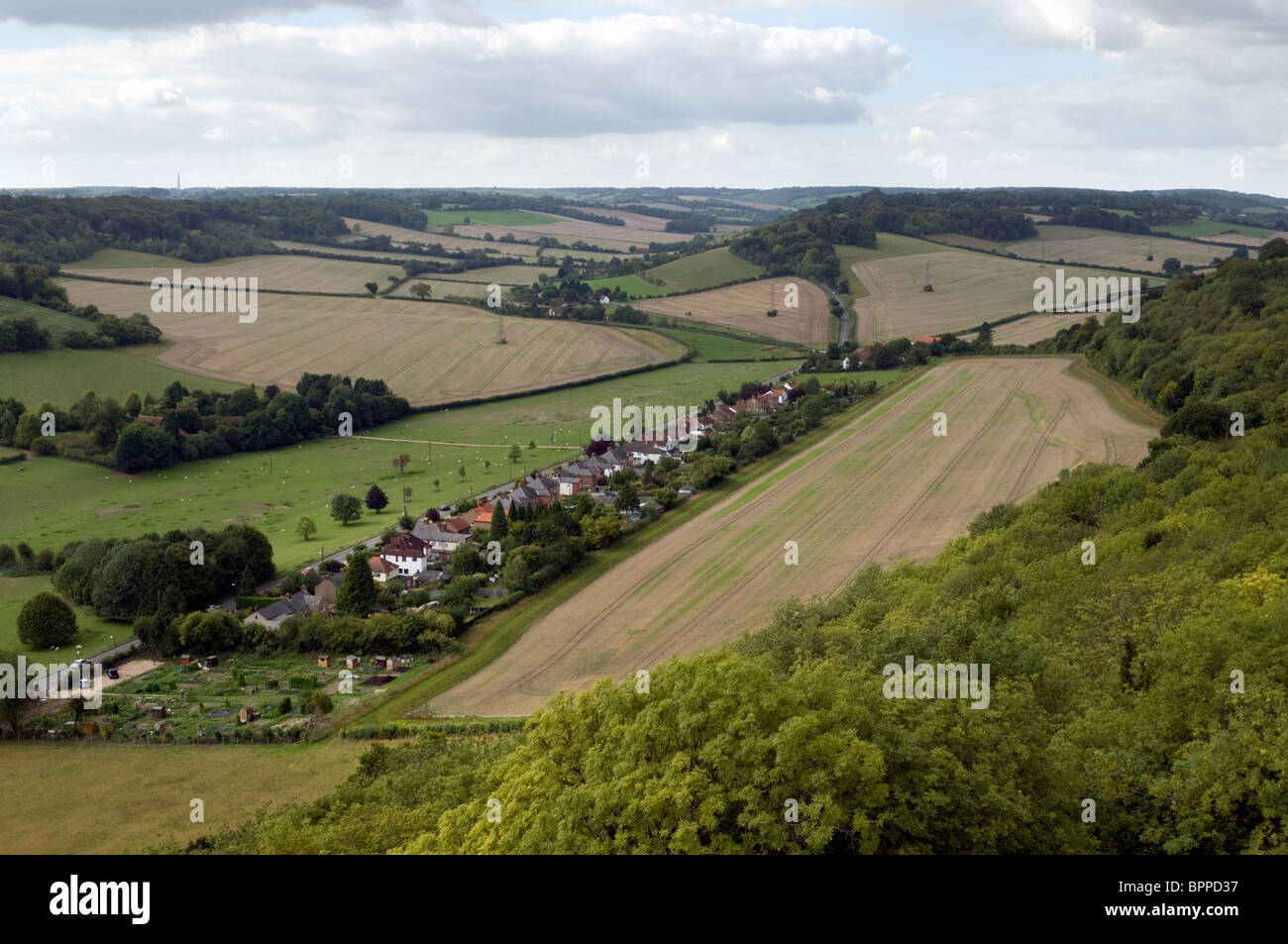Aerial view of Chilterns countryside landscape from St Lawrence church ...
