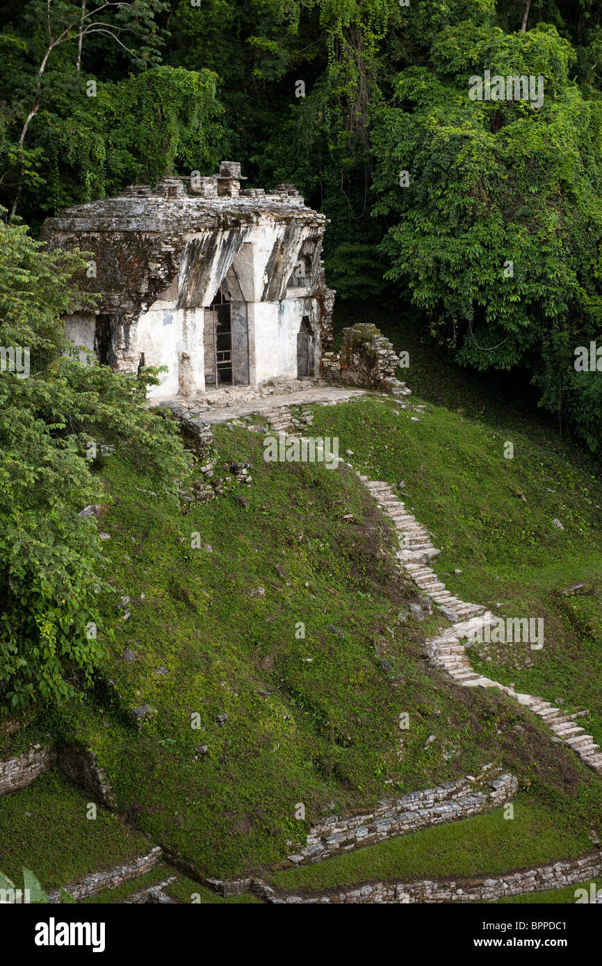 Temple of the foliated cross, Maya ruins of Palenque, Mexico Stock ...