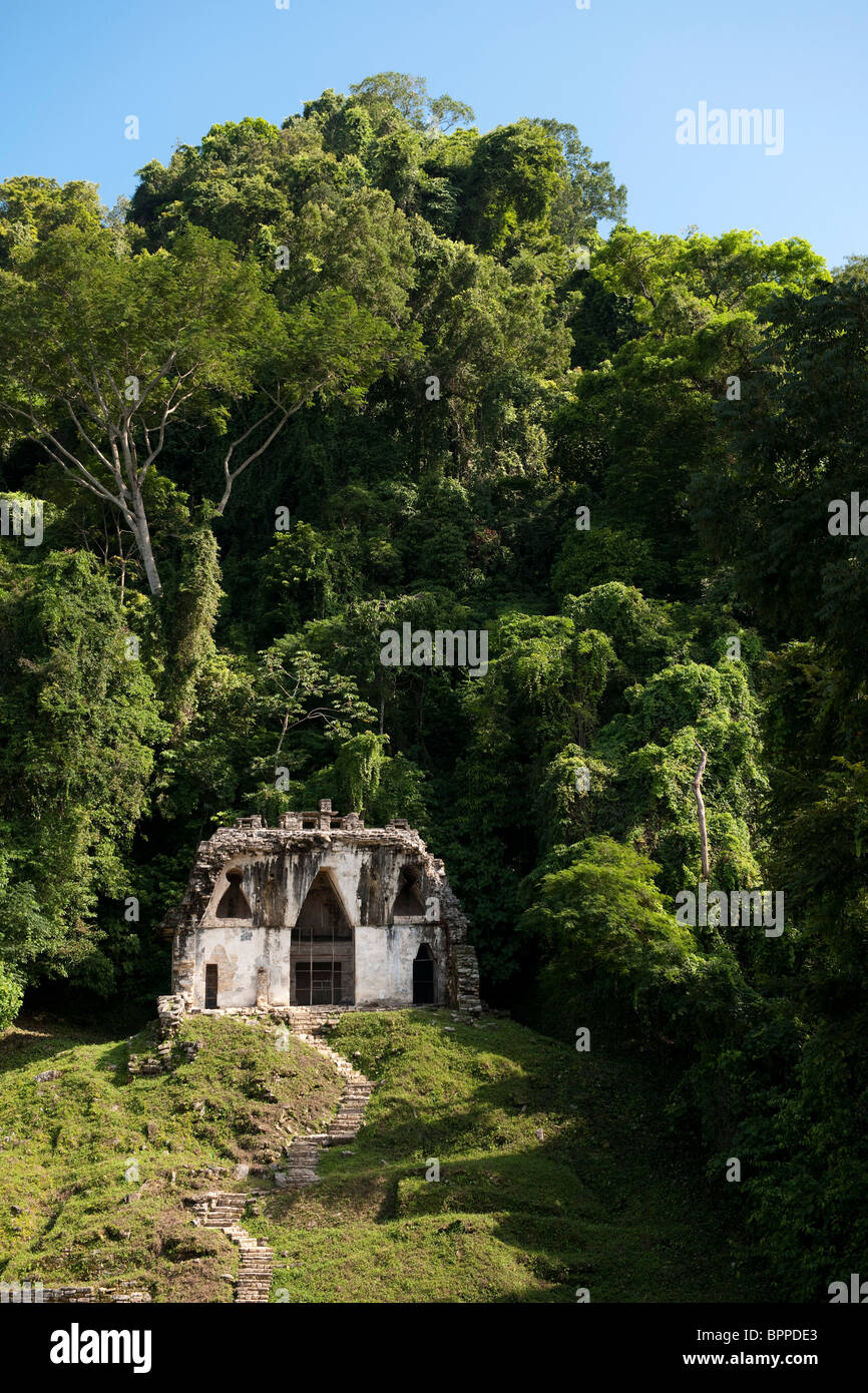 Temple of the foliated cross, Maya ruins of Palenque, Mexico Stock ...