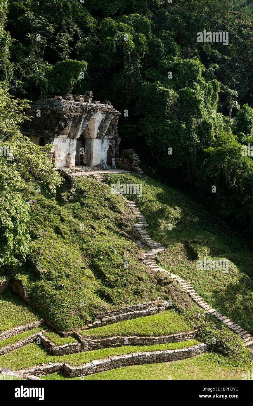 Temple of the foliated cross, Maya ruins of Palenque, Mexico Stock ...