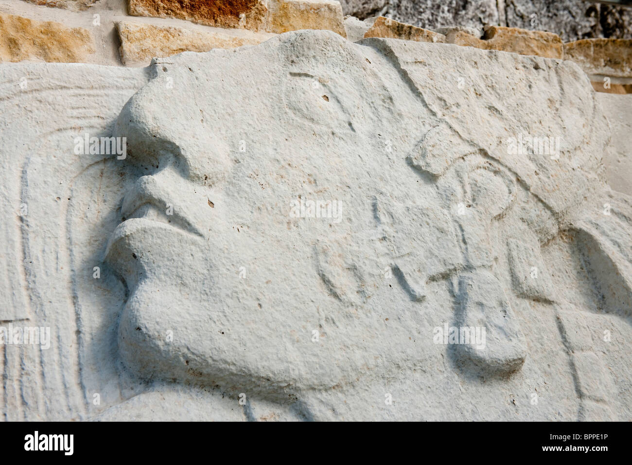 Limestone relief in the Palace, Maya ruins of Palenque, Mexico Stock ...