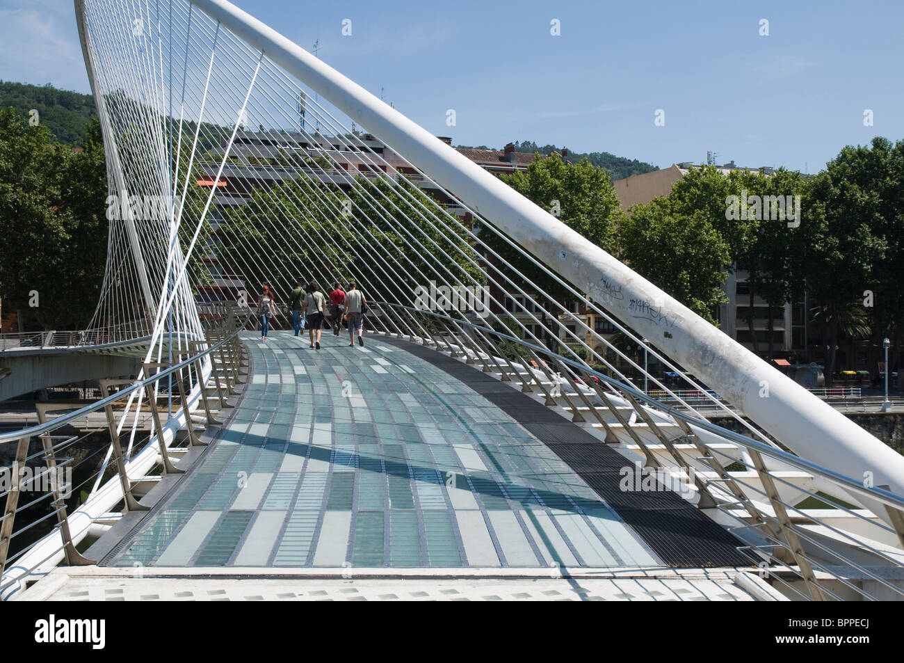 Bilbao :Zubizuri curved pedestrian bridge over Bilbao River - Euskadi ...