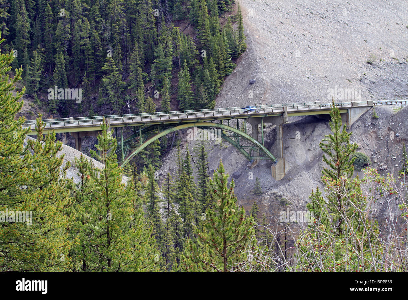 Car crossing arched bridge in a Canadian forest Stock Photo - Alamy