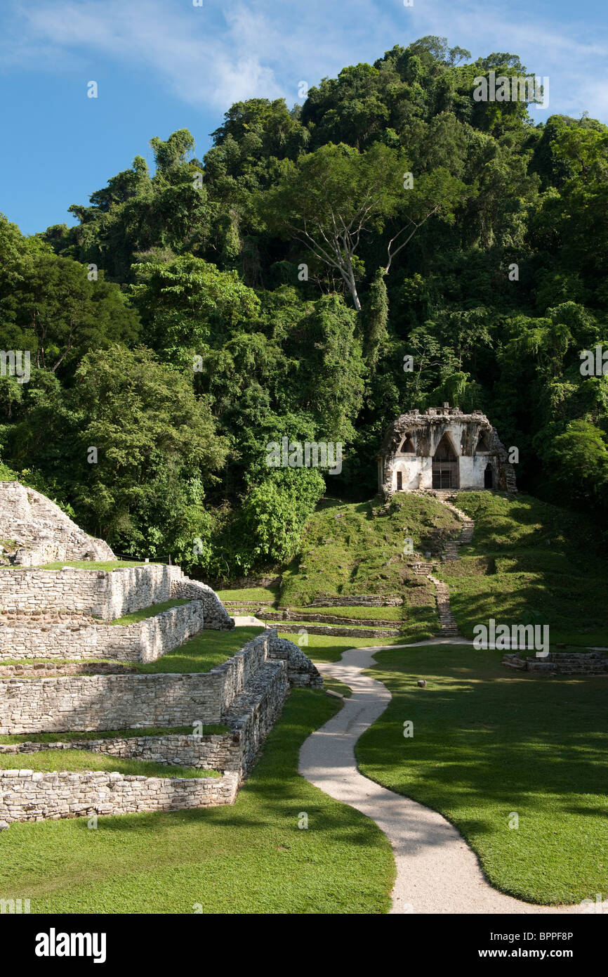 Temple of the foliated cross, Maya ruins of Palenque, Mexico Stock ...