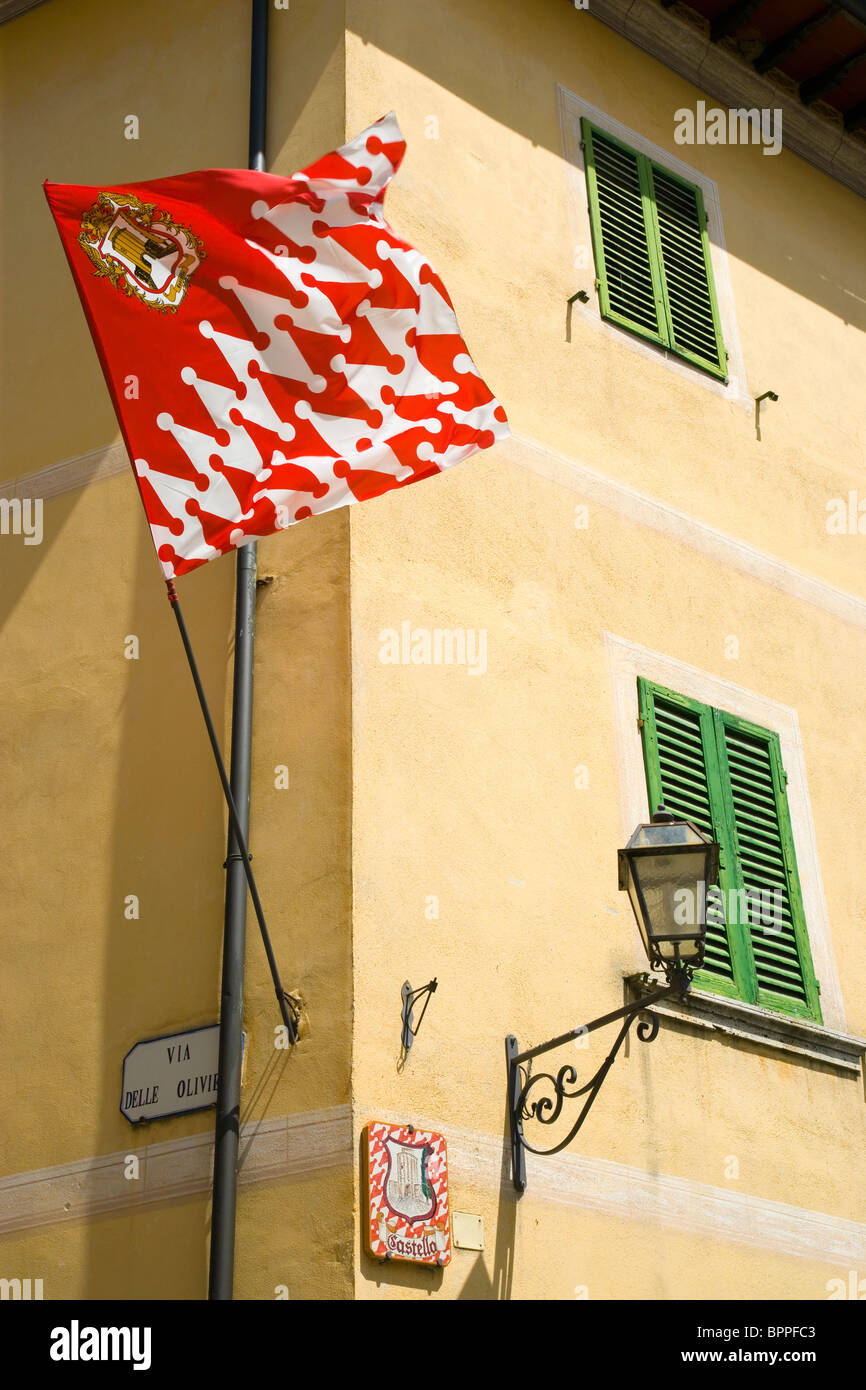 ITALY Tuscany San Quirico D'Orcia Red and white flag of Castello ...