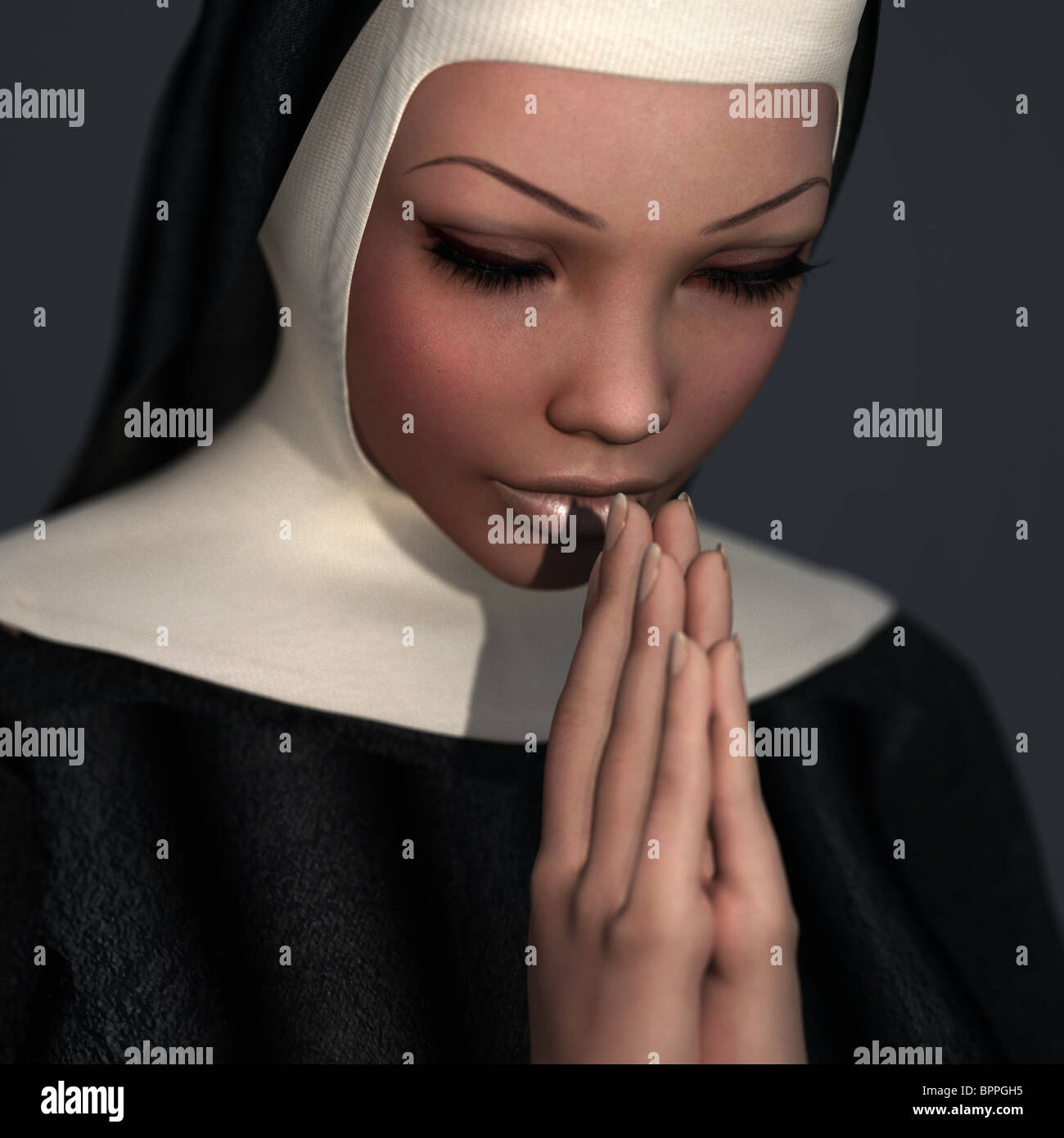 Nun in prayer Stock Photo - Alamy