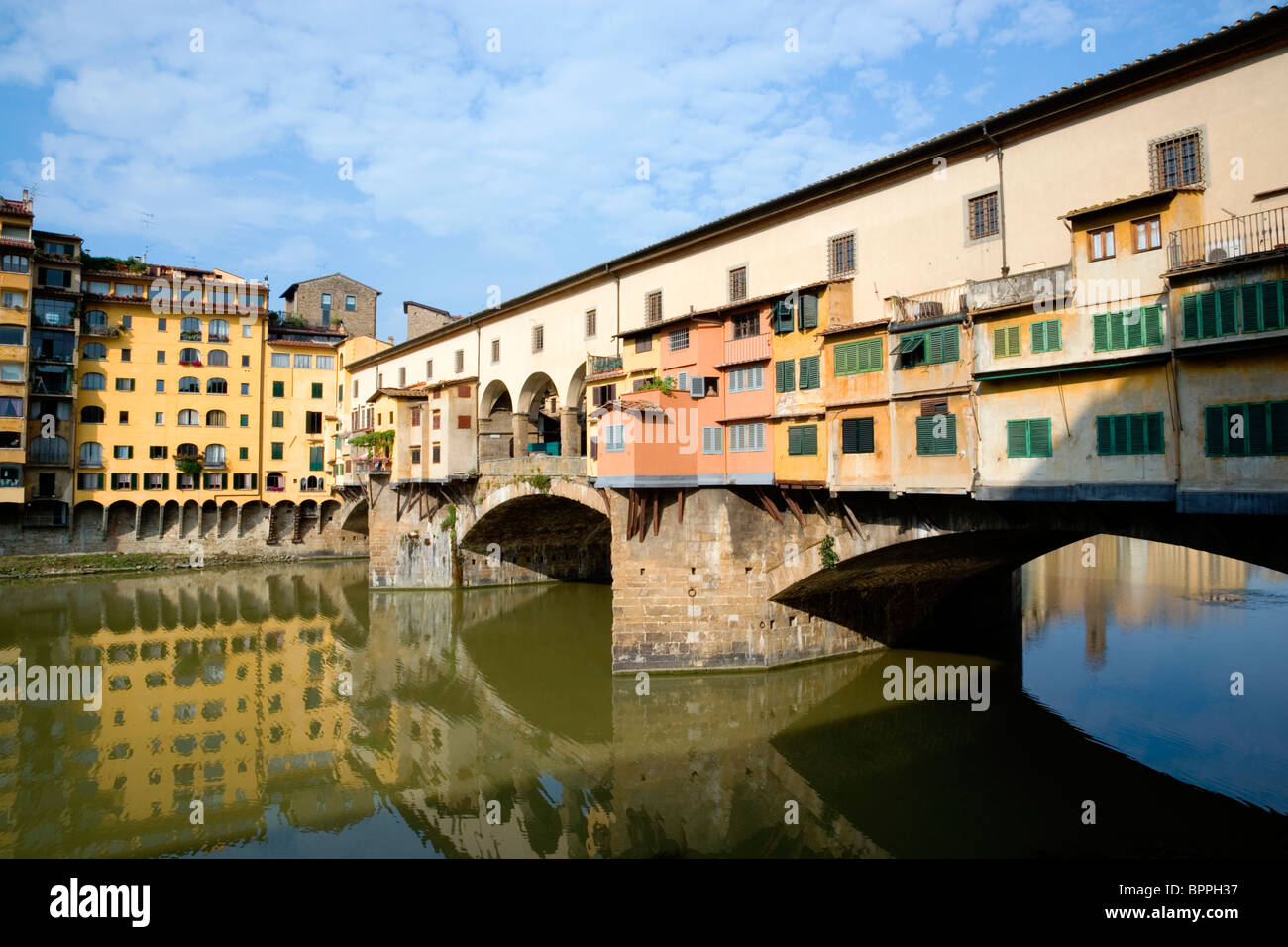 ITALY Tuscany Florence Ponte Vecchio medieval bridge across River Arno ...