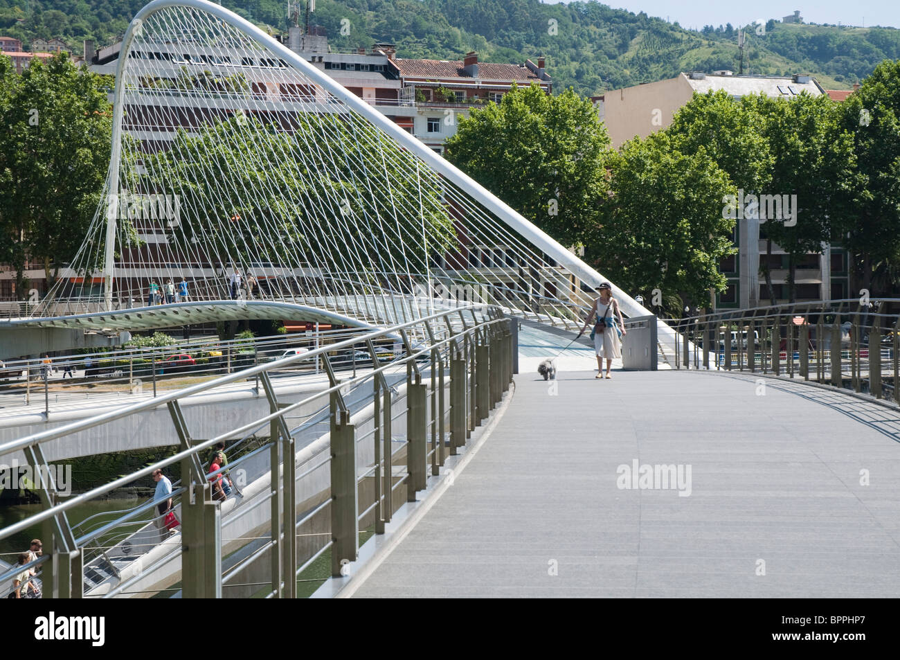 Bilbao :Zubizuri curved pedestrian bridge over Bilbao River - Euskadi ...
