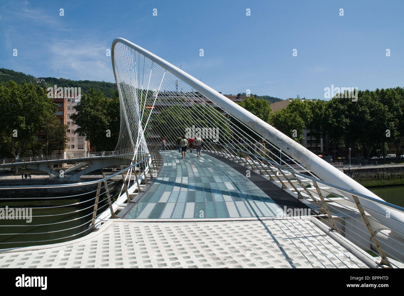Bilbao :Zubizuri curved pedestrian bridge over Bilbao River - Euskadi ...