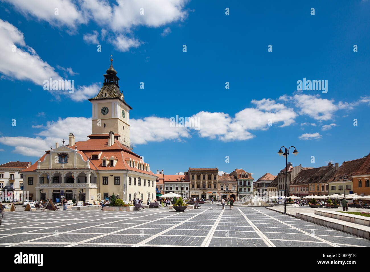 The Council square in summer in Brasov, old downtown, Romania Stock ...