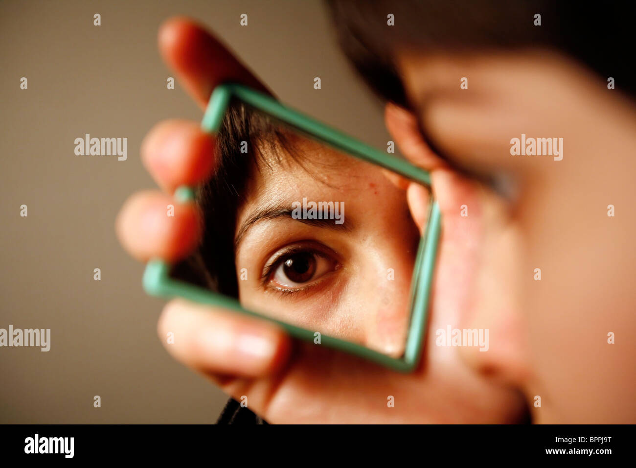 Woman face in the mirror Stock Photo - Alamy