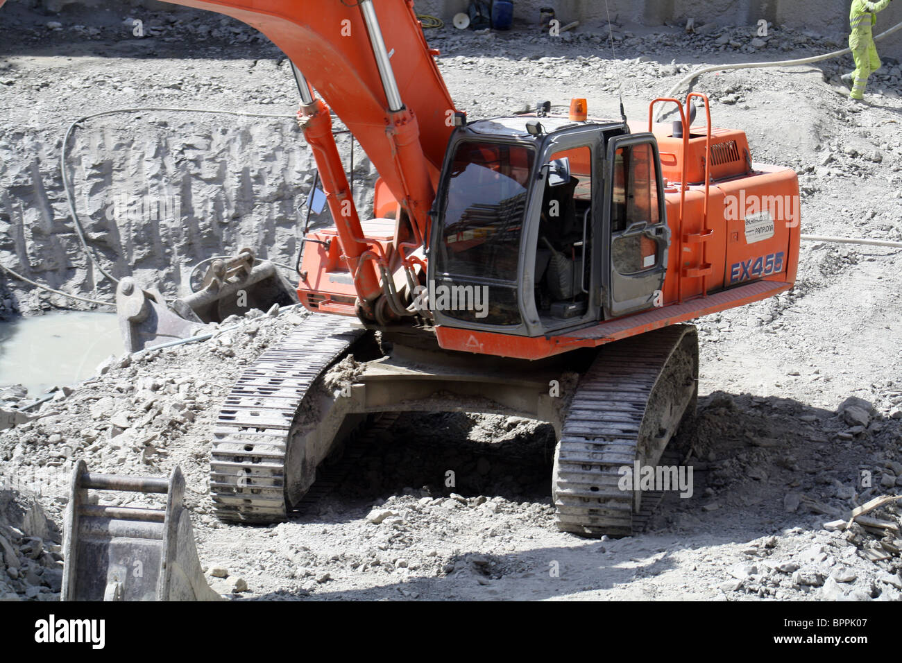 Bulldozer in a construction of a block of flats and offices Stock Photo ...