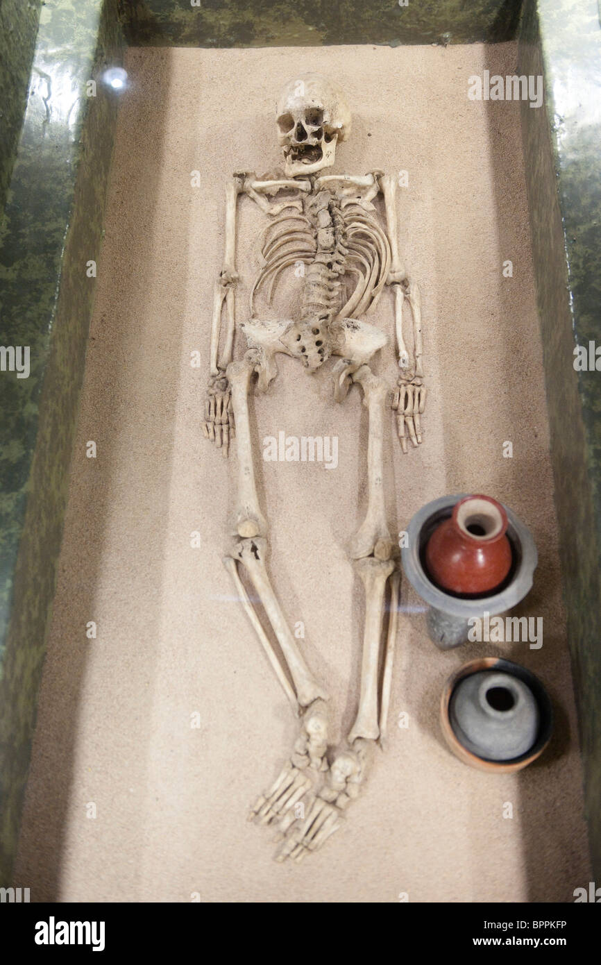 Excavated Zapotec tomb displayed in the museum, Monte Alban, Oaxaca ...