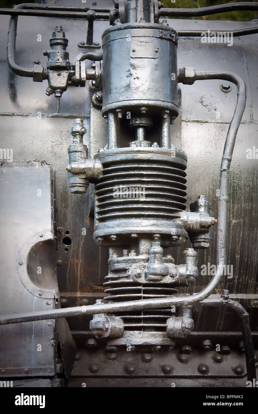 Detail of the engine of a steam train locomotive at Resita Train Museum ...