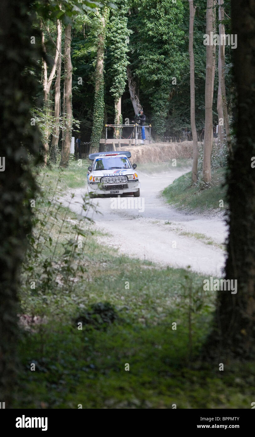 A Subaru rally car on the forest stage at Goodwood Festival of speed ...