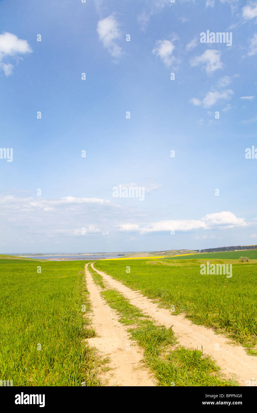 Dirt track in the countryside in Dobrogea region in Romania Stock Photo ...