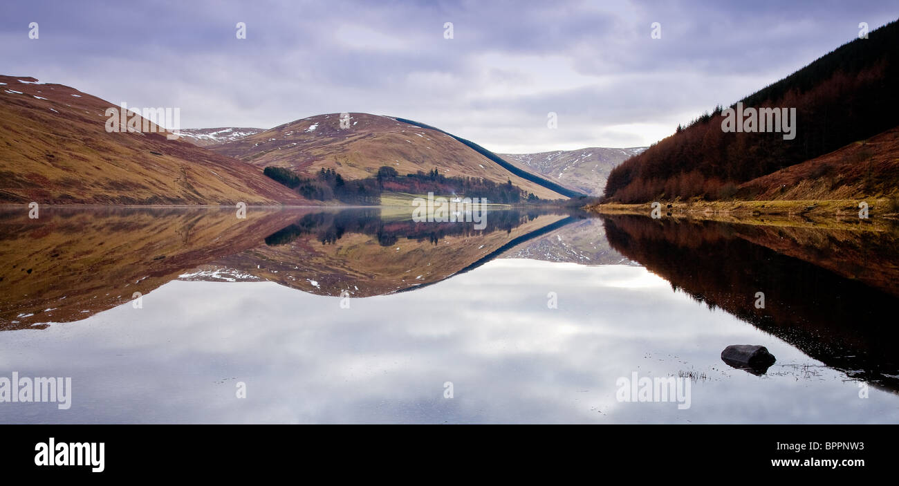 Saint Marys Loch in the Scottish Borders on a still day showing ...