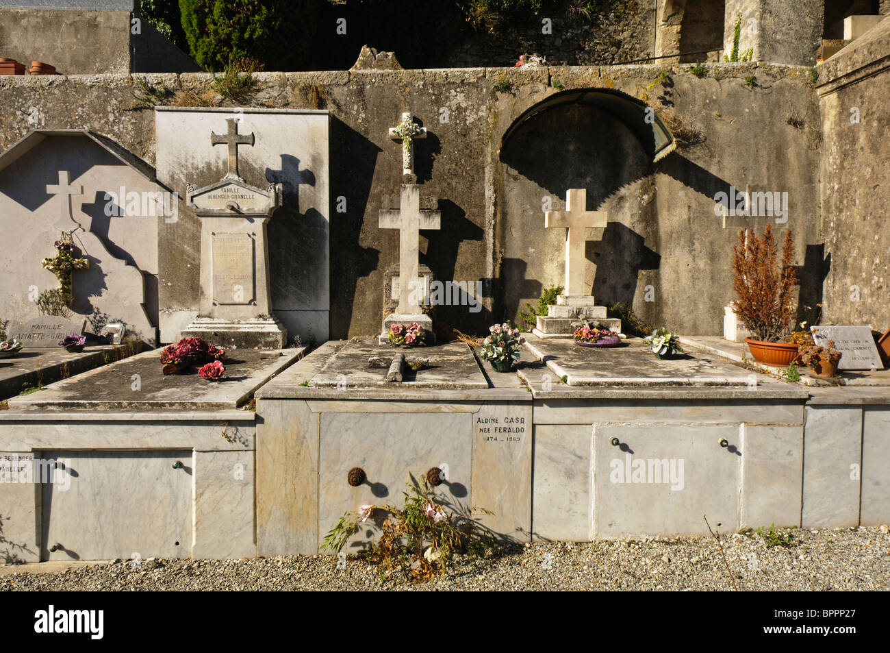 Graves in a cemetery. Biot Village, France Stock Photo - Alamy