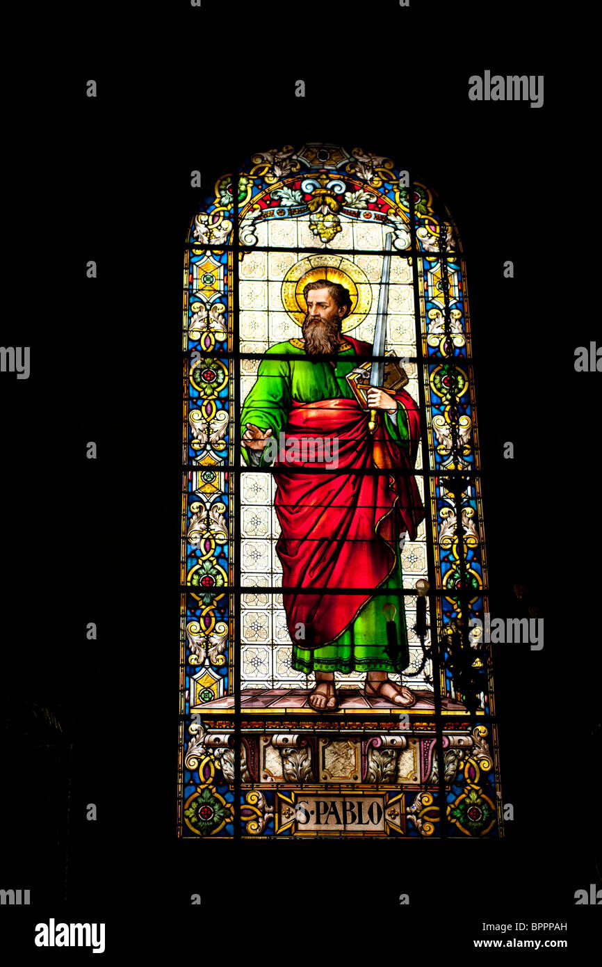 Stained glass window, Cathedral interior, Oaxaca, Mexico Stock Photo ...