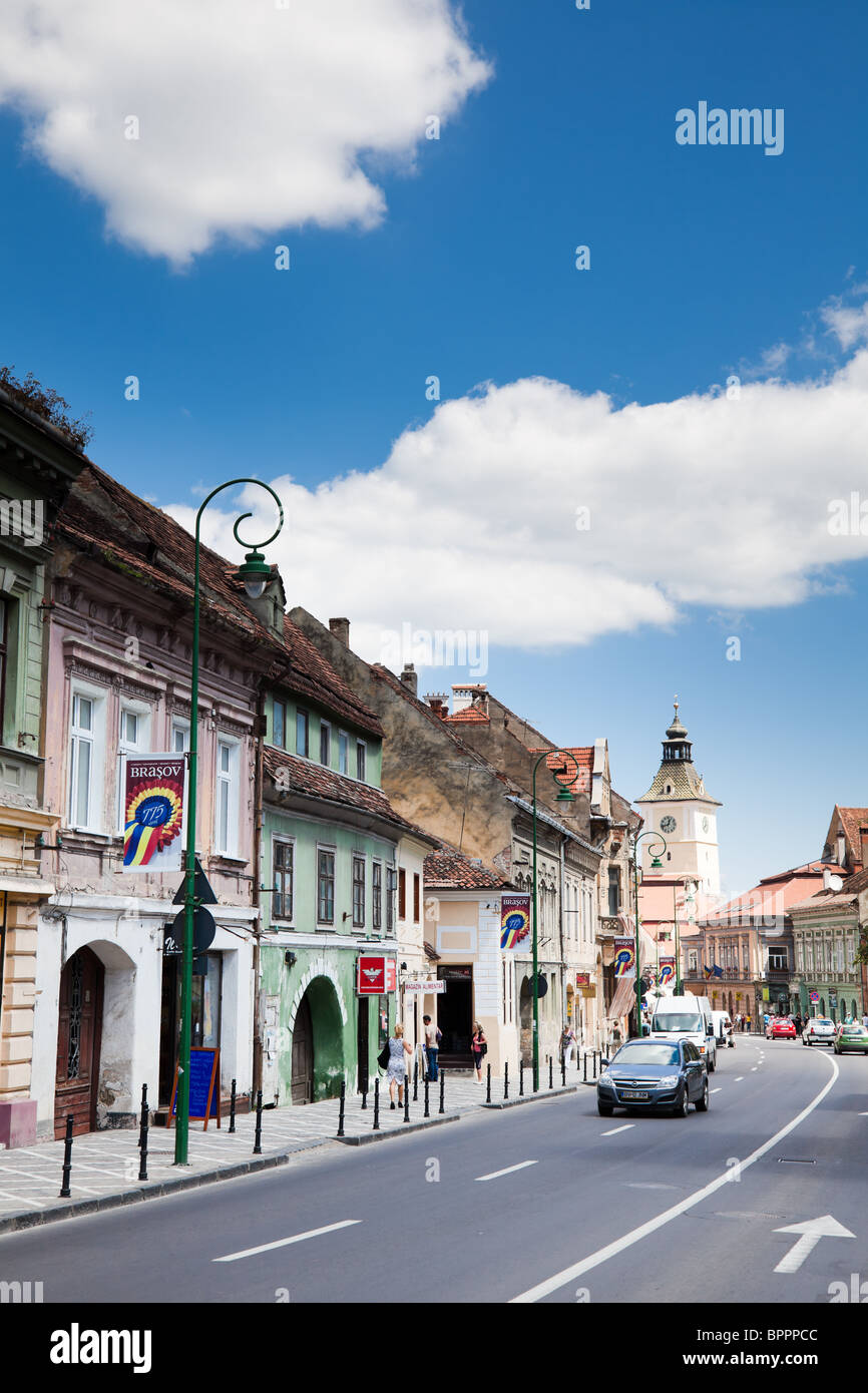 Street in the historical part of the downtown in Brasov, Romania Stock ...