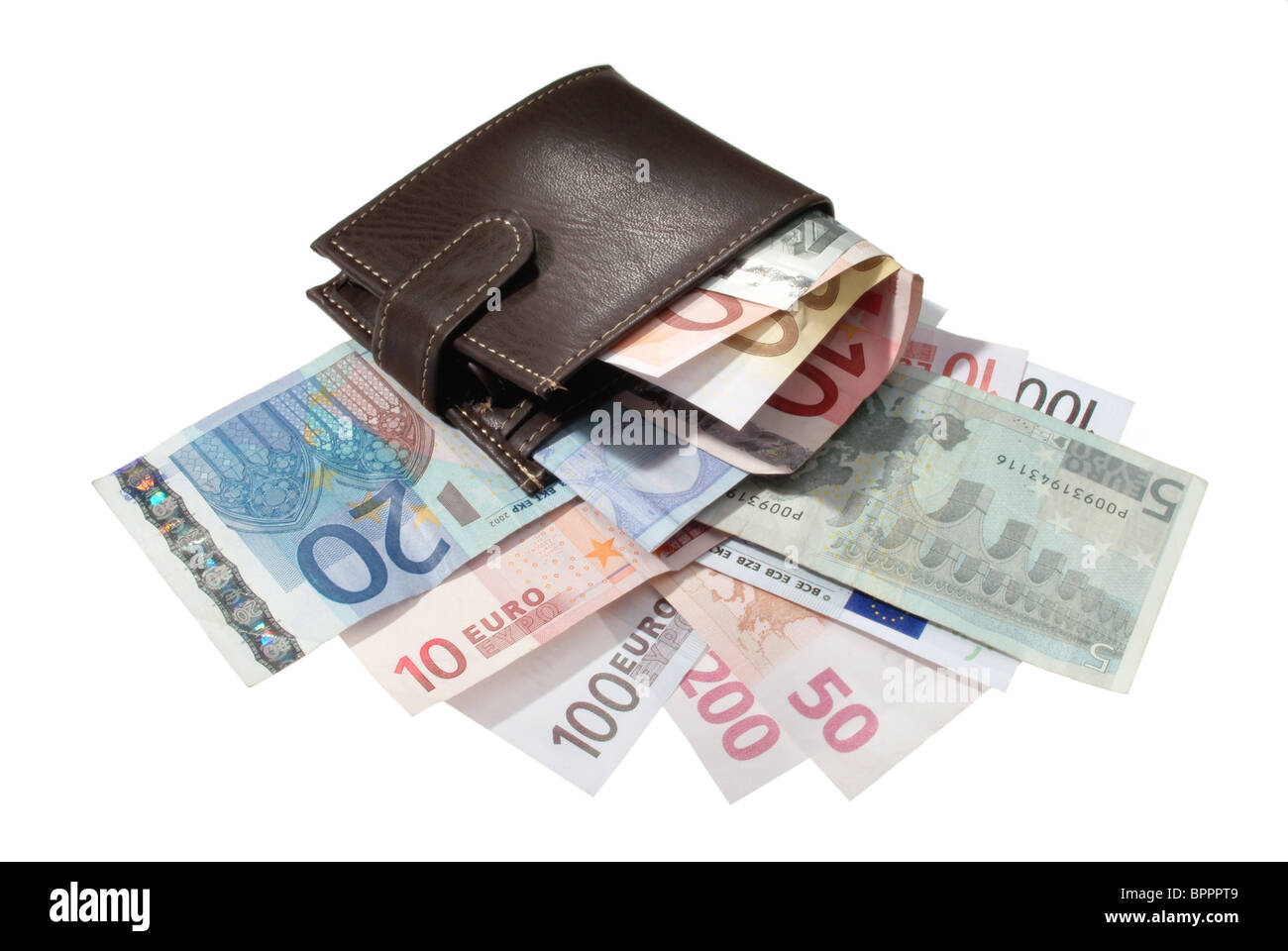 A wallet well lined with Euro banknotes Stock Photo - Alamy
