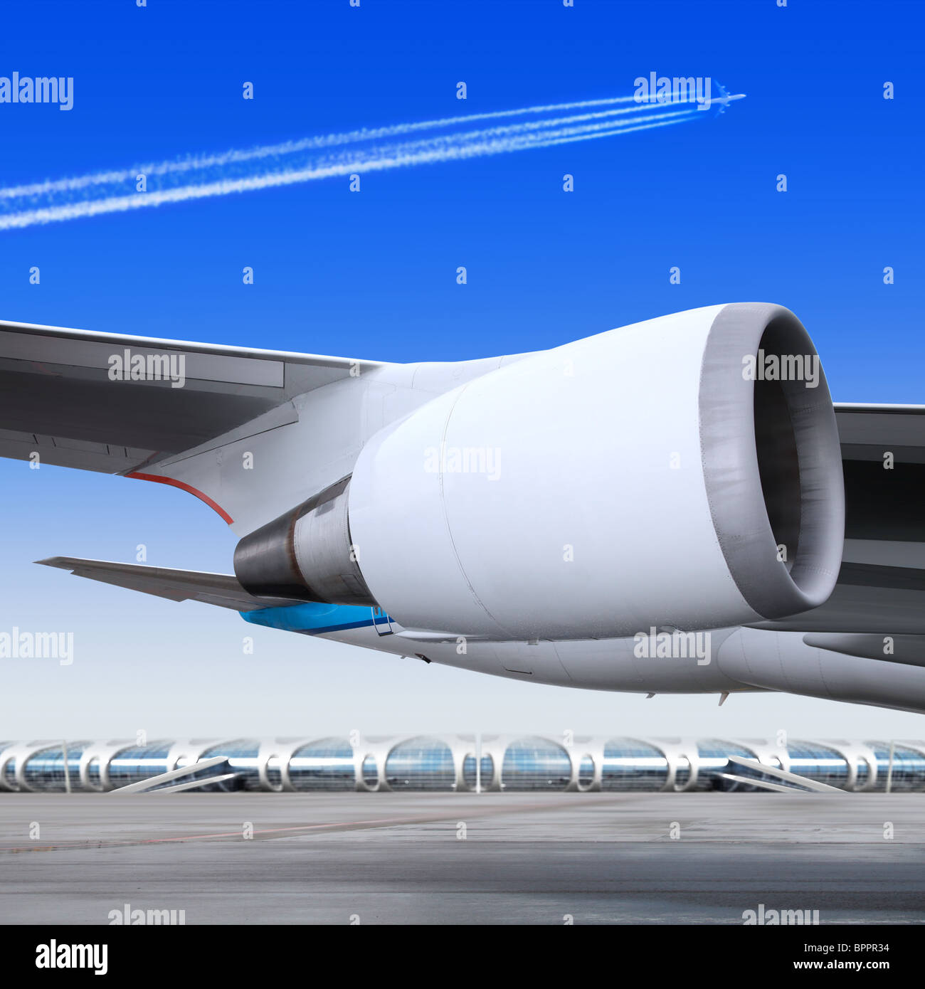 turbine of big passenger plane that waiting for departure in airport ...